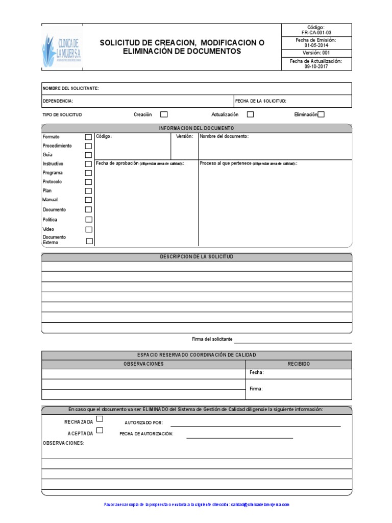 Fr-Ca-001-03 Solicitud de Creacion Modificacion o Eliminacion de ... Fr-Ca-001-03 Solicitud de Creacion Modificacion o Eliminacion de ...
