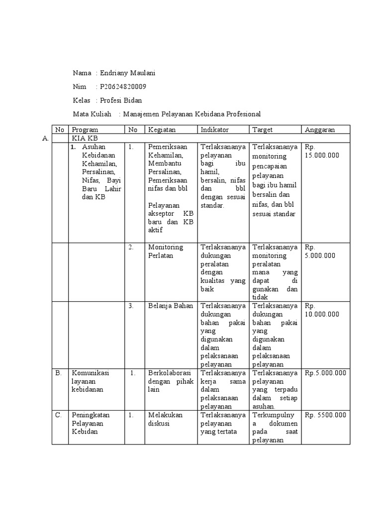 Matriks Perencanaan PMB - Endriany Maulani | PDF