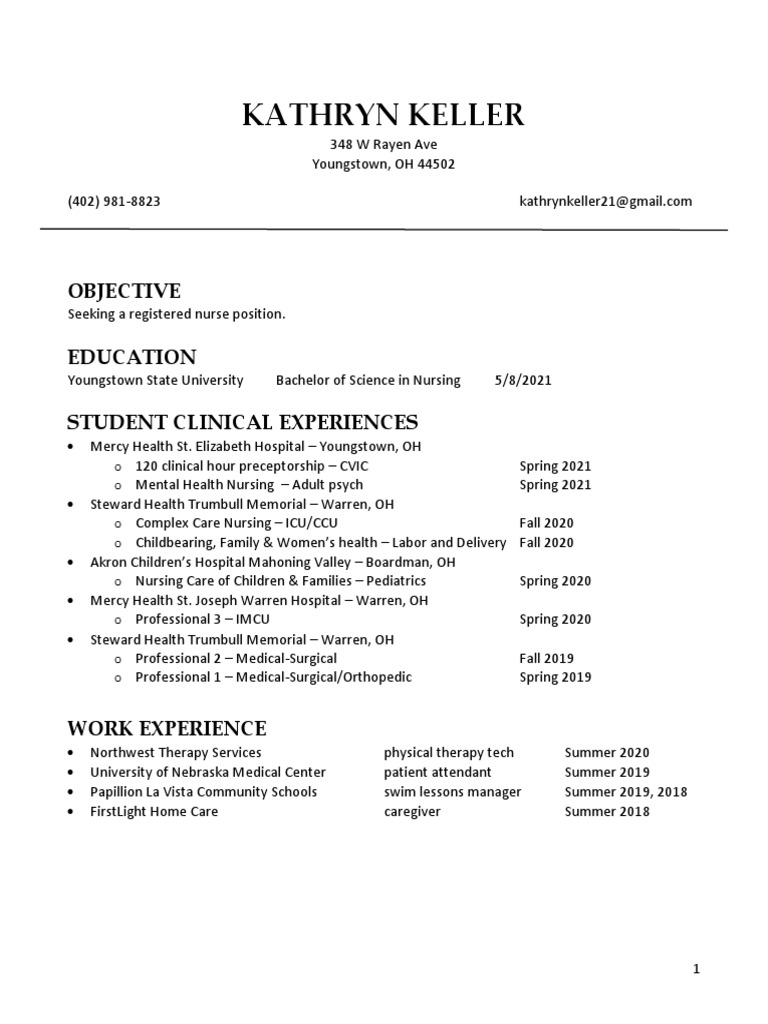 Keller Resume | PDF | Youngstown | Nursing