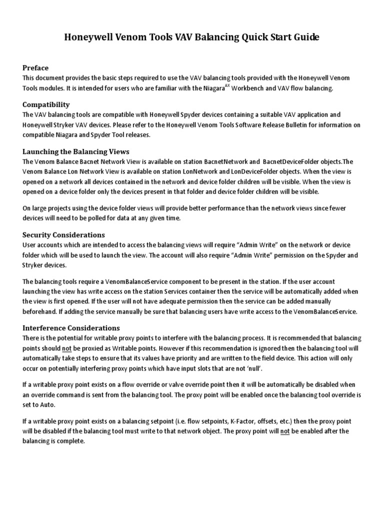 Honeywell Venom Balance Quick Start Guide | PDF | Calibration | Computing