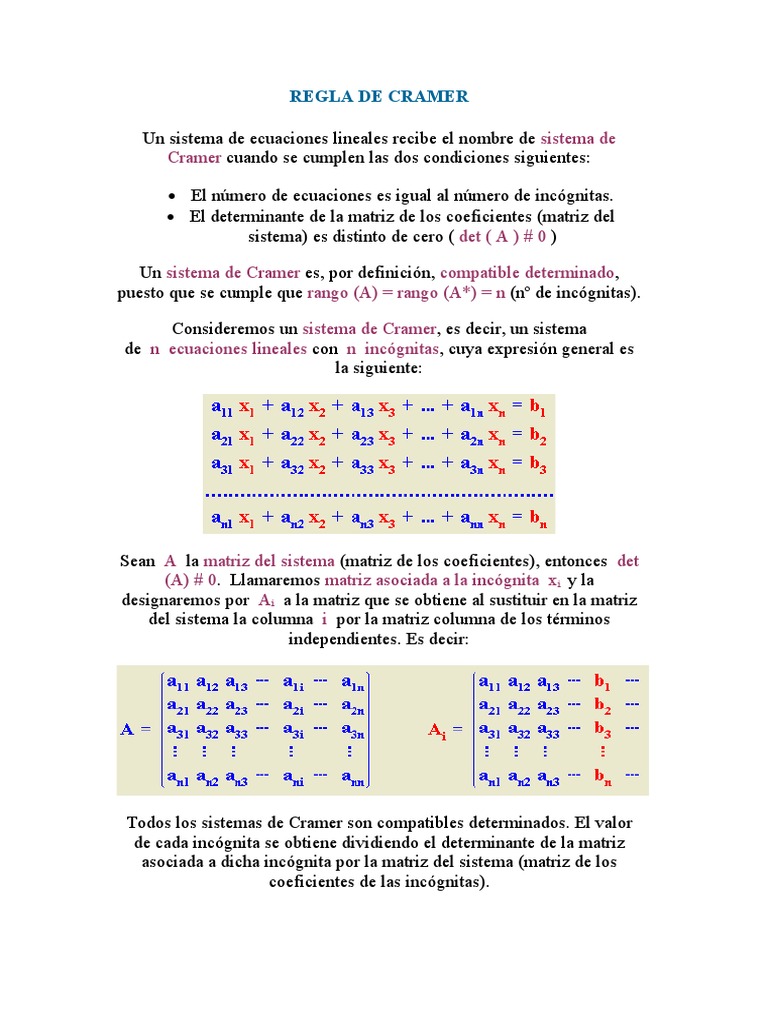 Regla de Cramer | PDF | Ecuaciones | Determinante