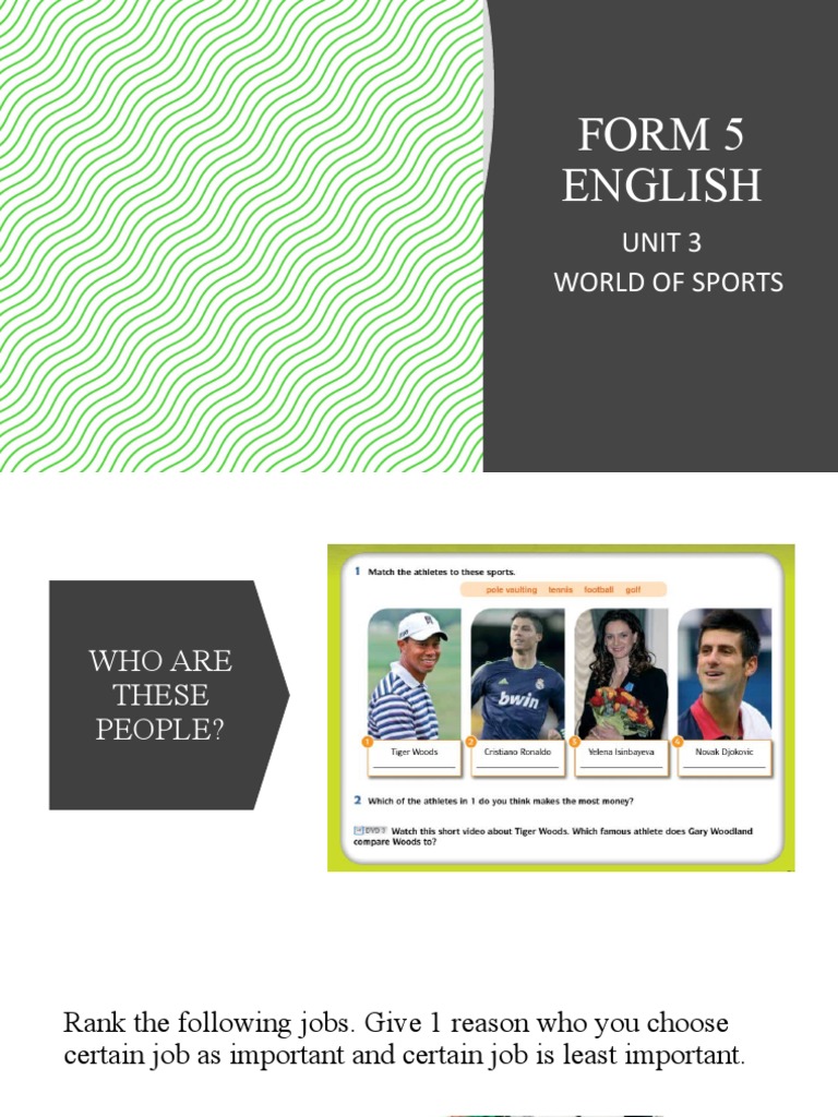 Form 5 English: Unit 3 World of Sports | PDF