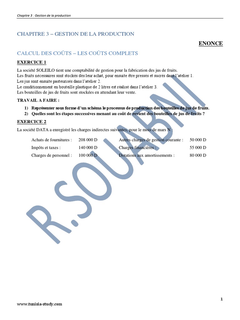 Série D'exercices Sur La Gestion de La Production Bac Economie Et Gestion | PDF | Inventaire ...