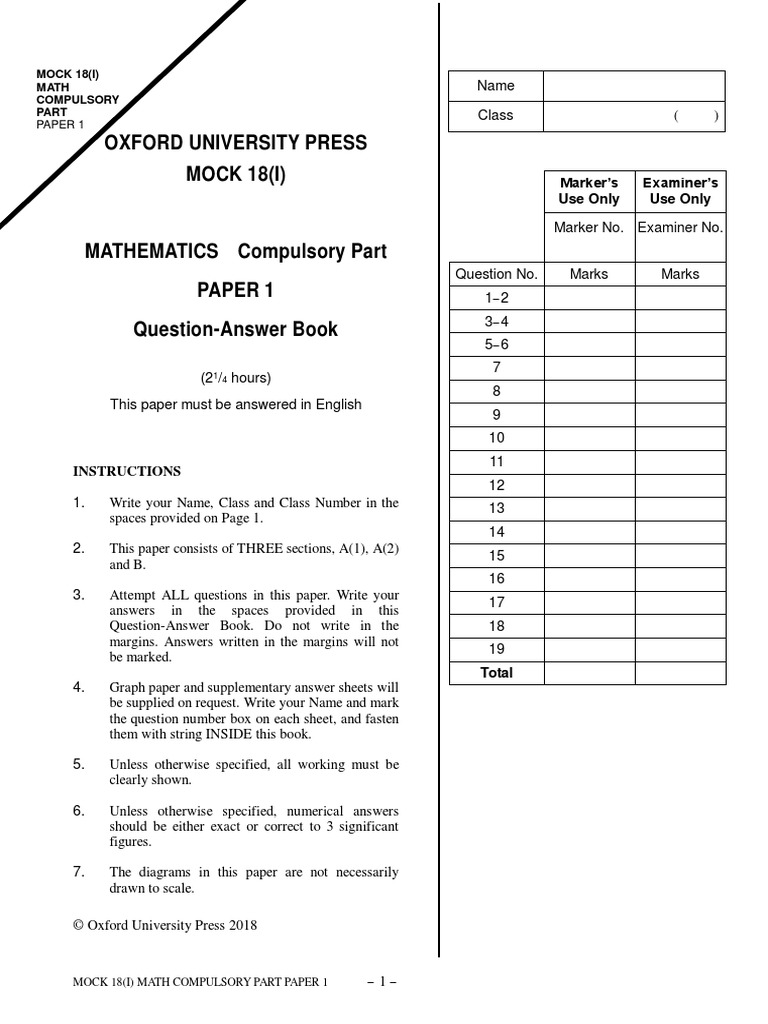 Oxford University Press MOCK 18 (I) : Marker's Use Only Examiner's Use ...