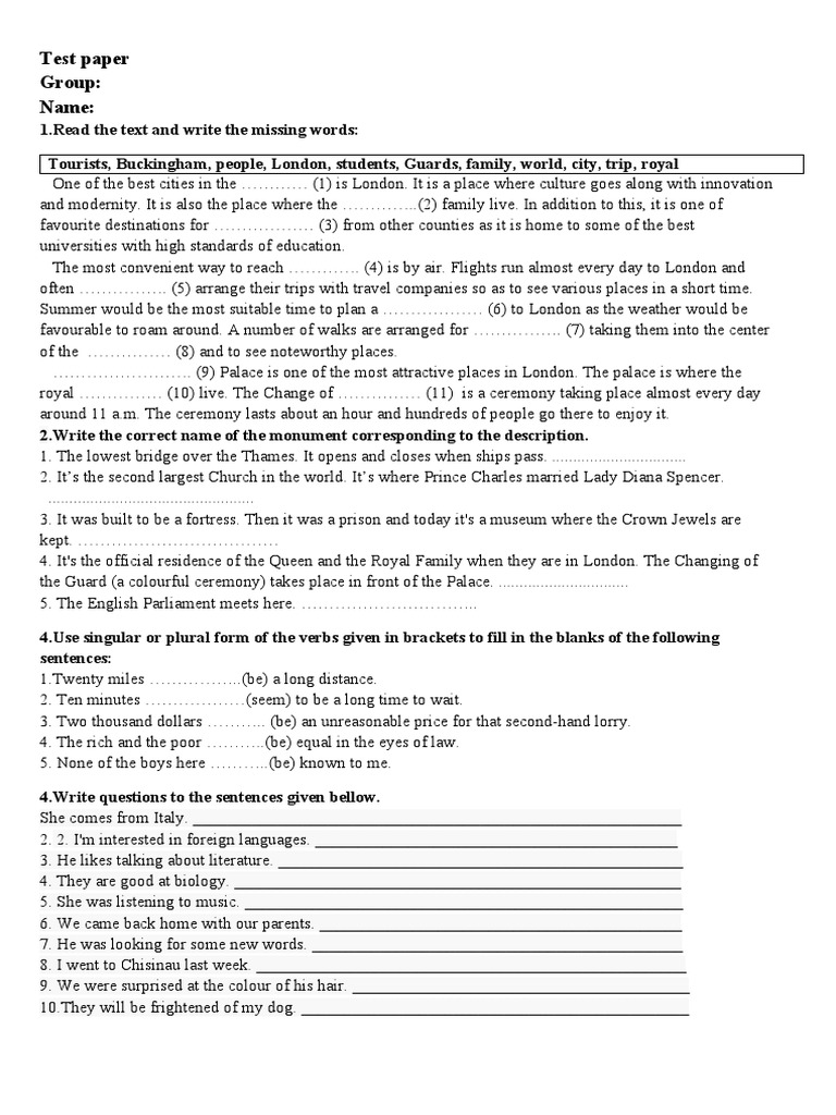 Test Paper A.1 09.03.2021 | PDF | London | Linguistics