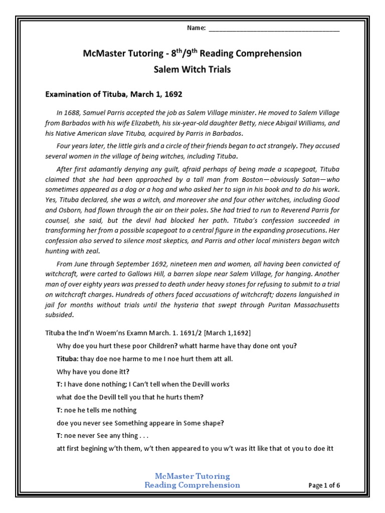 8th9th - Salem Witch Trials - Lesson-5 | PDF | Witch Trials | Early ...