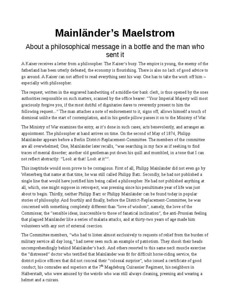 Mainländer's Maelstrom: About A Philosophical Message in A Bottle and ...