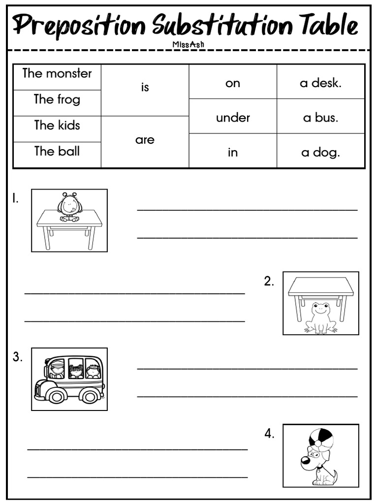 Preposition Substitution Table Worksheet | PDF