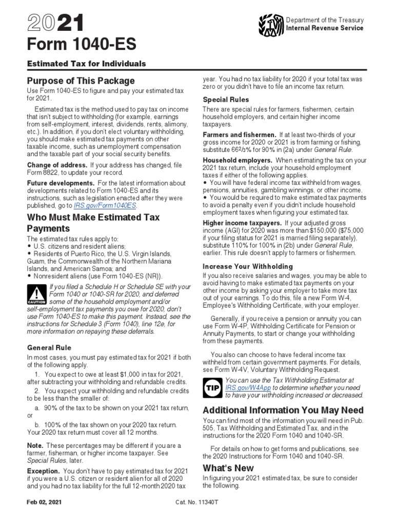 Form 1040-ES: Purpose of This Package | Download Free PDF | Withholding ...