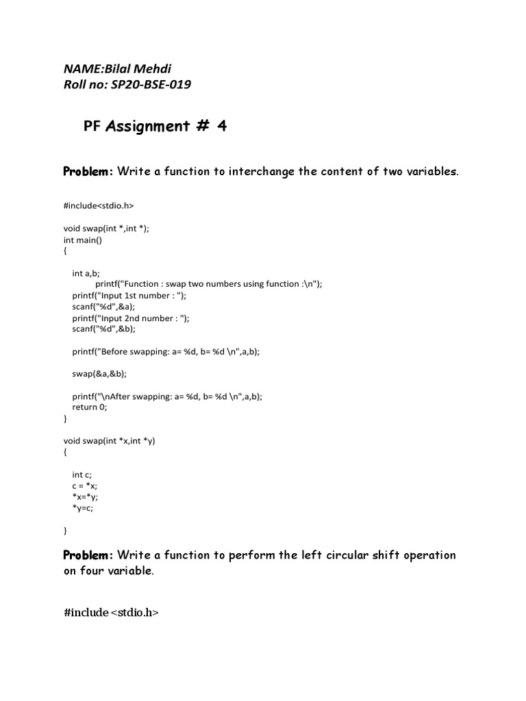 Assignment # 4: NAME:Bilal Mehdi Roll No: SP20-BSE-019 | PDF | Prime Number | Integer (Computer ...