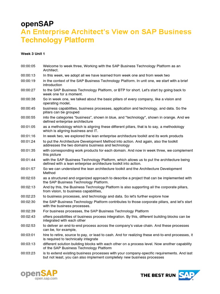 OpenSAP Ea2 Week 3 Transcript | PDF | Cloud Computing | Business Process OpenSAP Ea2 Week 3 Transcript | PDF | Cloud Computing | Business Process