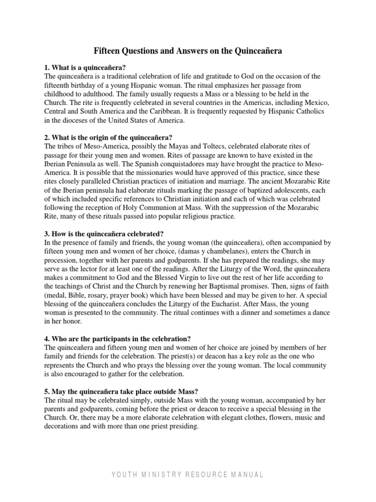 Fifteen Questions and Answers On The Quinceañera | PDF | Blessing ...