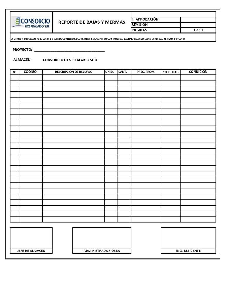 Formato Bajas y Mermas | PDF