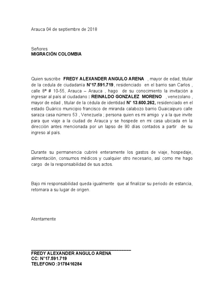 Carta de Invitacion Migracion | PDF