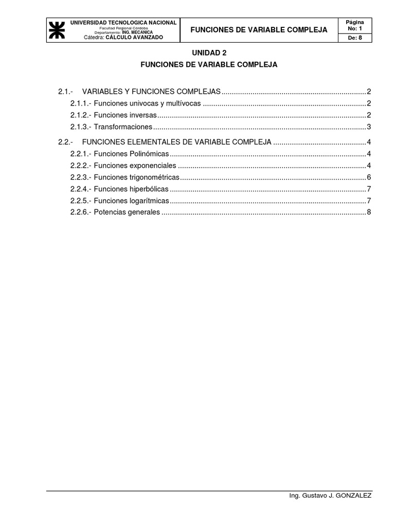 02 Funciones De Variable Compleja Pdf Número Complejo Función 7075