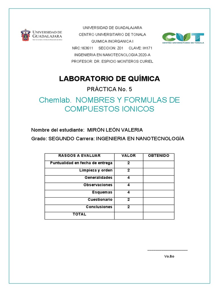 P.chemlab 5 Nombres y Formulas de Compuestos Ionicos | PDF | Compuestos ...