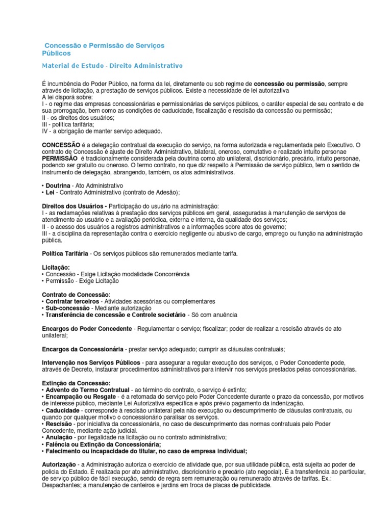 Concessão e Permissão de Serviços Públicos | PDF | Serviços públicos ...