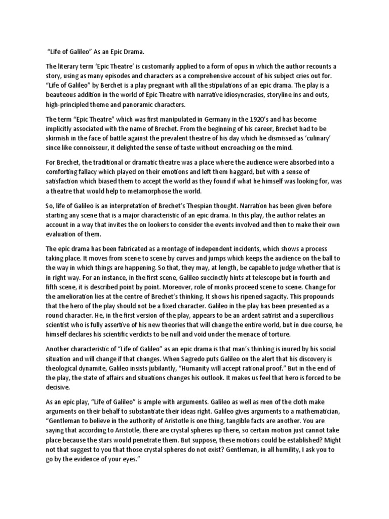 "Life of Galileo" As An Epic Drama. | PDF | Galileo Galilei | Theatre