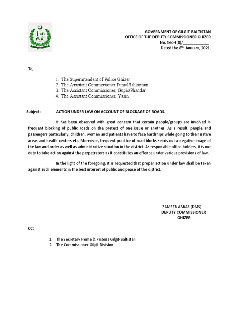 Road Blockage Letters | PDF | Ethical Principles | Social Institutions