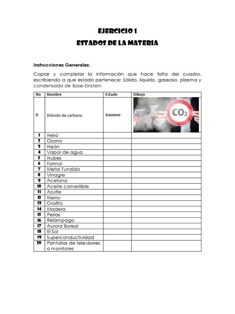 Estados de la Materia: Ejercicio 1 | PDF | Ciencia y matemáticas