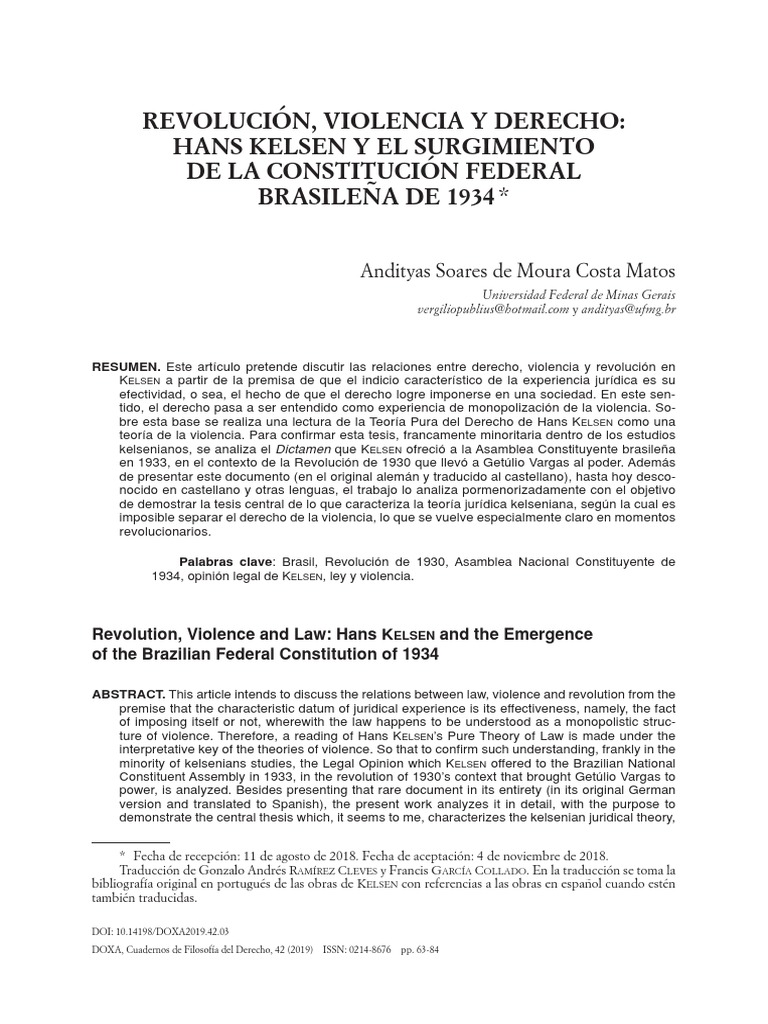 Matos. Kelsen y La Constitución Brasil 1934 | PDF | Constitución ...