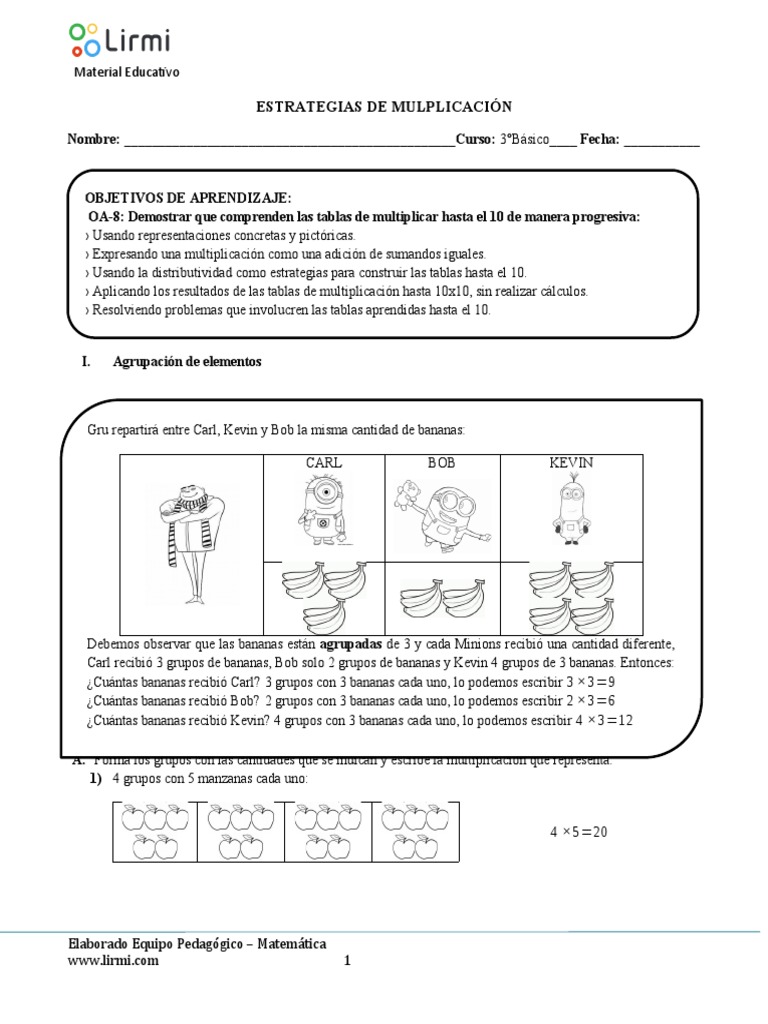 Oa-8 Tercero Basico - Matemática | PDF | Multiplicación | Números