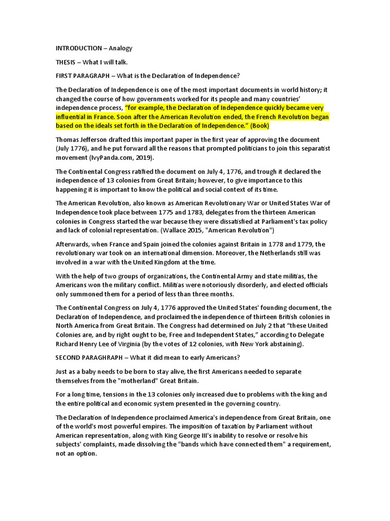 Outline - Declaration of Independence | PDF | United States Declaration ...