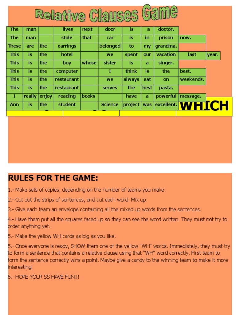 Relative Clause Game Activities Promoting Classroom Dynamics Group Form ...