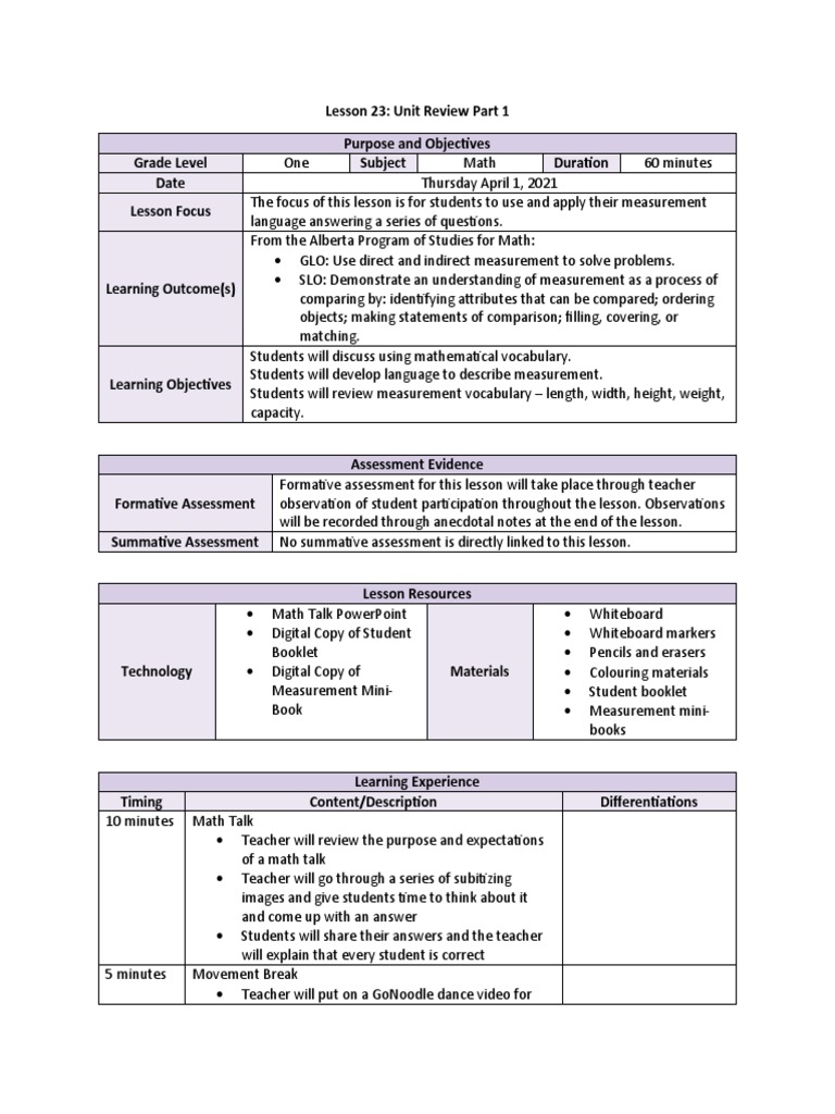 Lesson 23 - Unit Review Part 1 | PDF | Educational Assessment ...