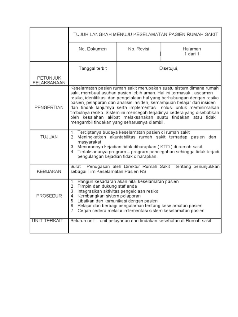 Sop Tujuh Langkah Menuju Keselamatan Pasien Rumah Sakit | PDF