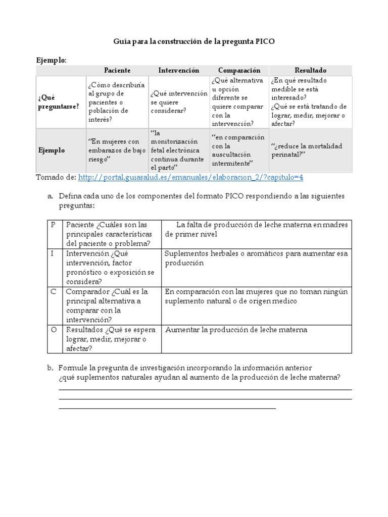 Guia Pregunta PICOT | Descargar gratis PDF | Parto | Medicina