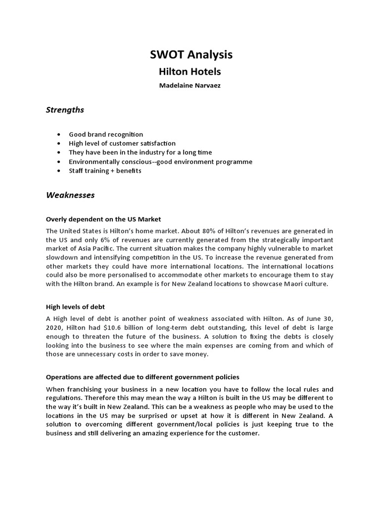 SWOT Analysis HILTON | PDF | Hilton Worldwide | Brand