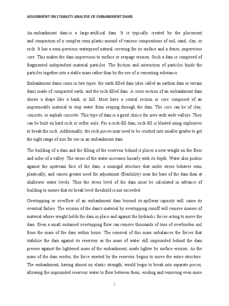 Assignment On Stability Analysis of Embankment Dams | PDF | Soil ...