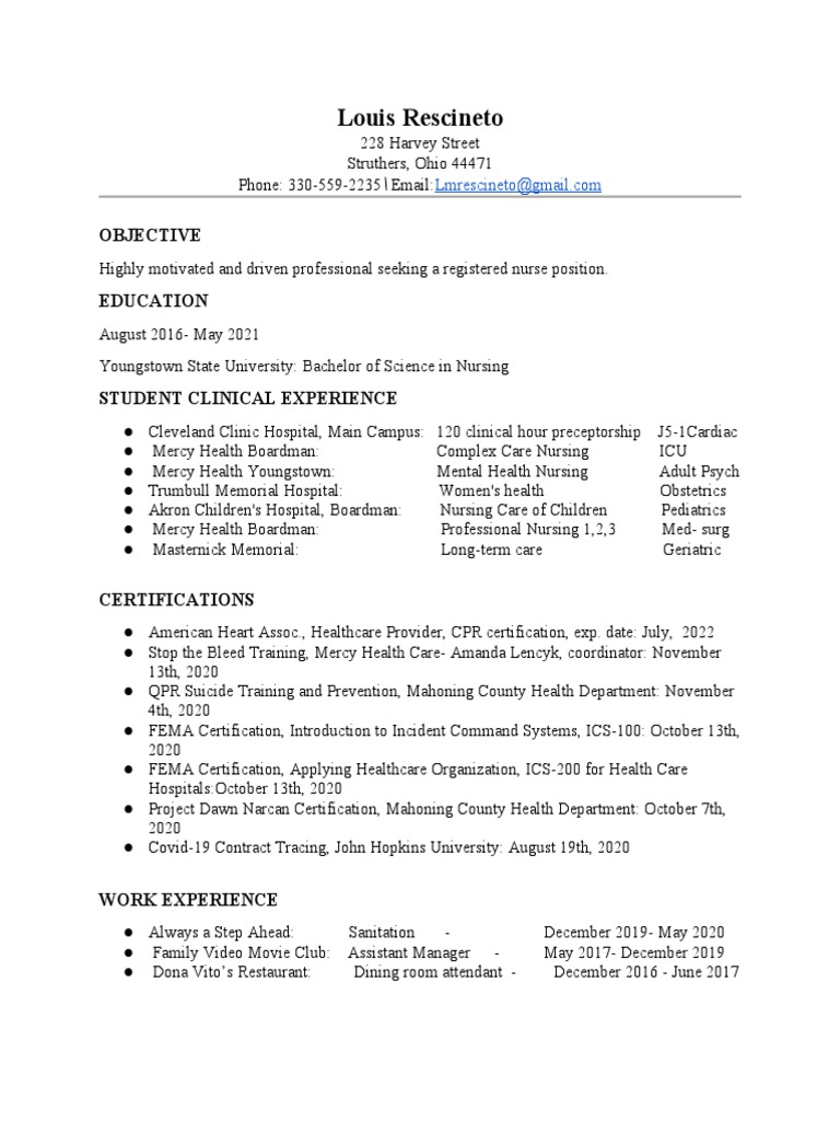 Resume 1 | PDF | Youngstown | Nursing