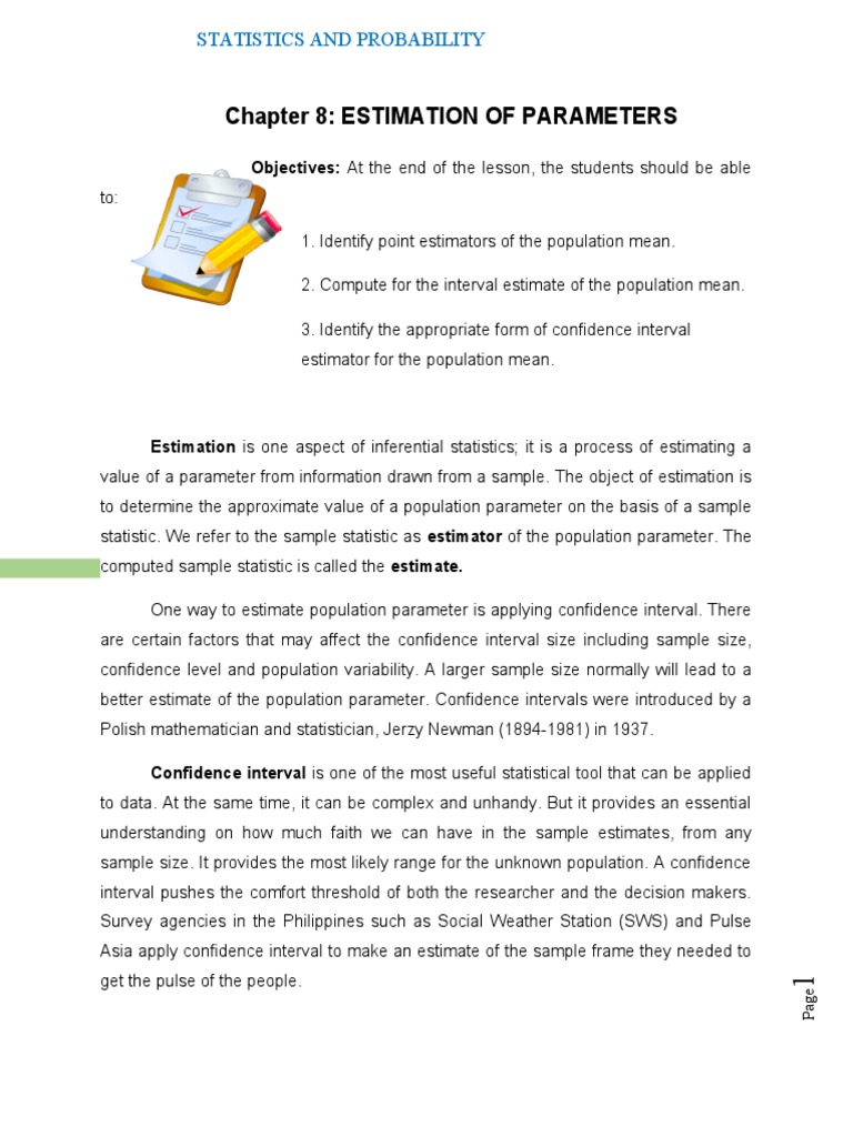 Chapter 8 Estimation Parameters | PDF | Standard Deviation | Confidence Interval