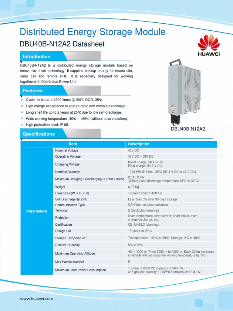 Distributed Energy Storage Module: DBU40B-N12A2 Datasheet | PDF ...