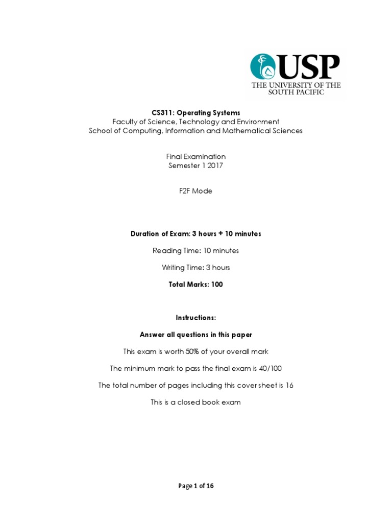 CS311 Exam | PDF | Process (Computing) | Thread (Computing)