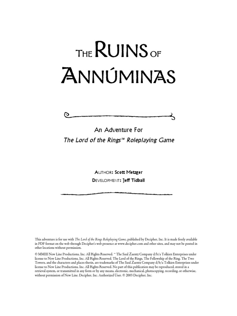 Decipher - Lotr RPG - Adventure - Ruins of Annuminas | PDF | Middle ...