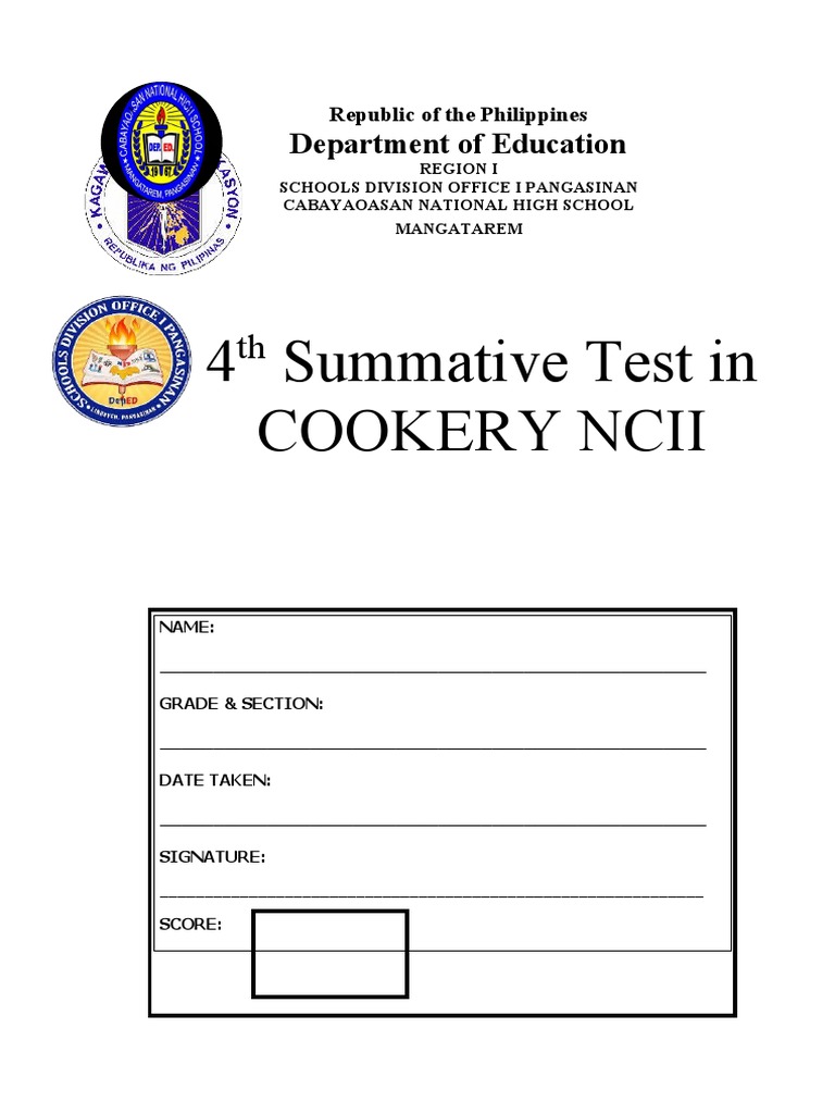 4 Summative Test in Cookery Ncii: Department of Education | PDF | Salad ...