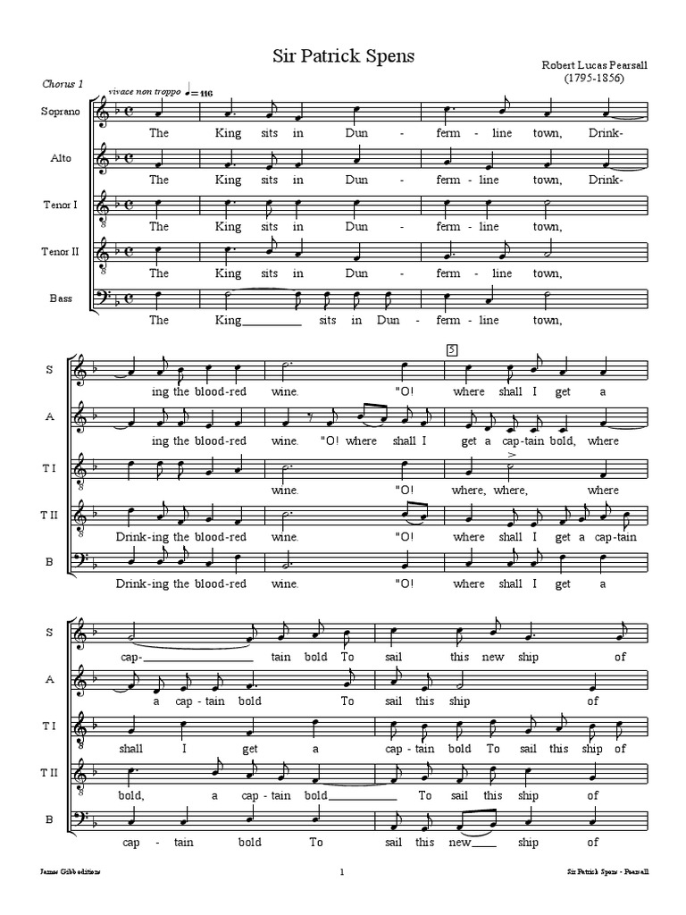 Sir Patrick Spens Sheet Music | PDF | Choral Music | Vocal Music