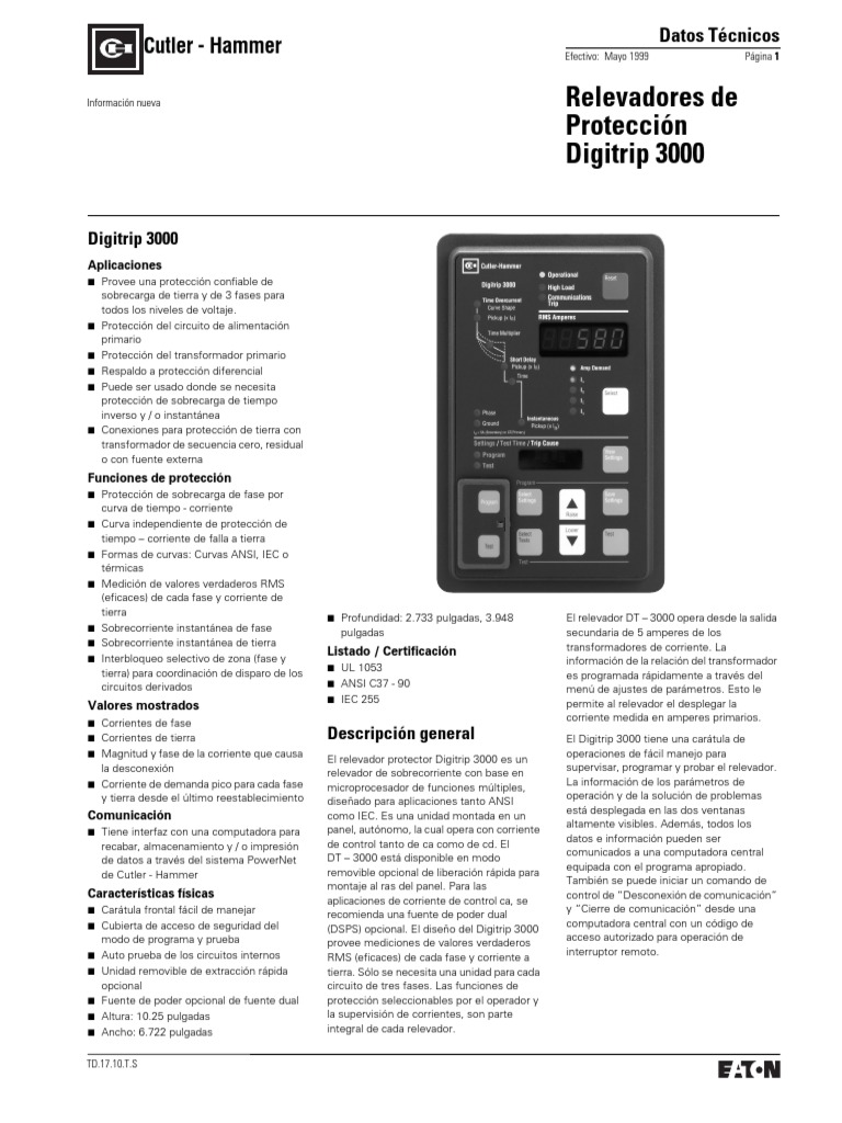Digitrip3000 EATON | PDF | Transformador | Programa de computadora