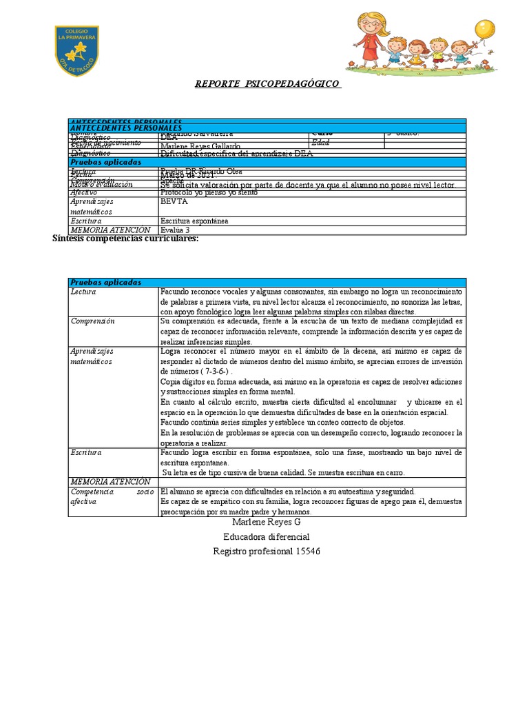 Informe Psicopedagógico de Facundo | PDF | Aprendizaje | Adultos