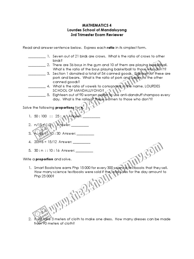 LSM Grade 4 Math 3rd Trim Exam SY 2010 - 2011 | PDF | Ratio | Angle