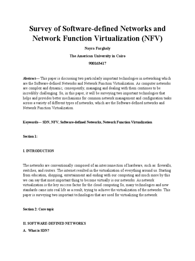 Survey of Software-Defined Networks and Network Function Virtualization (NFV) | PDF | Computer ...