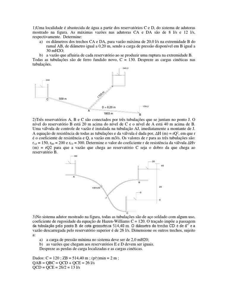Lista Exercicios Adutora | PDF | Pressão | Engenharia Química