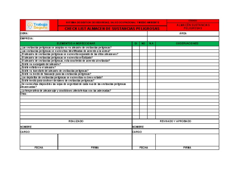 Check List de Almacé de Sustancias Peligrosas | PDF