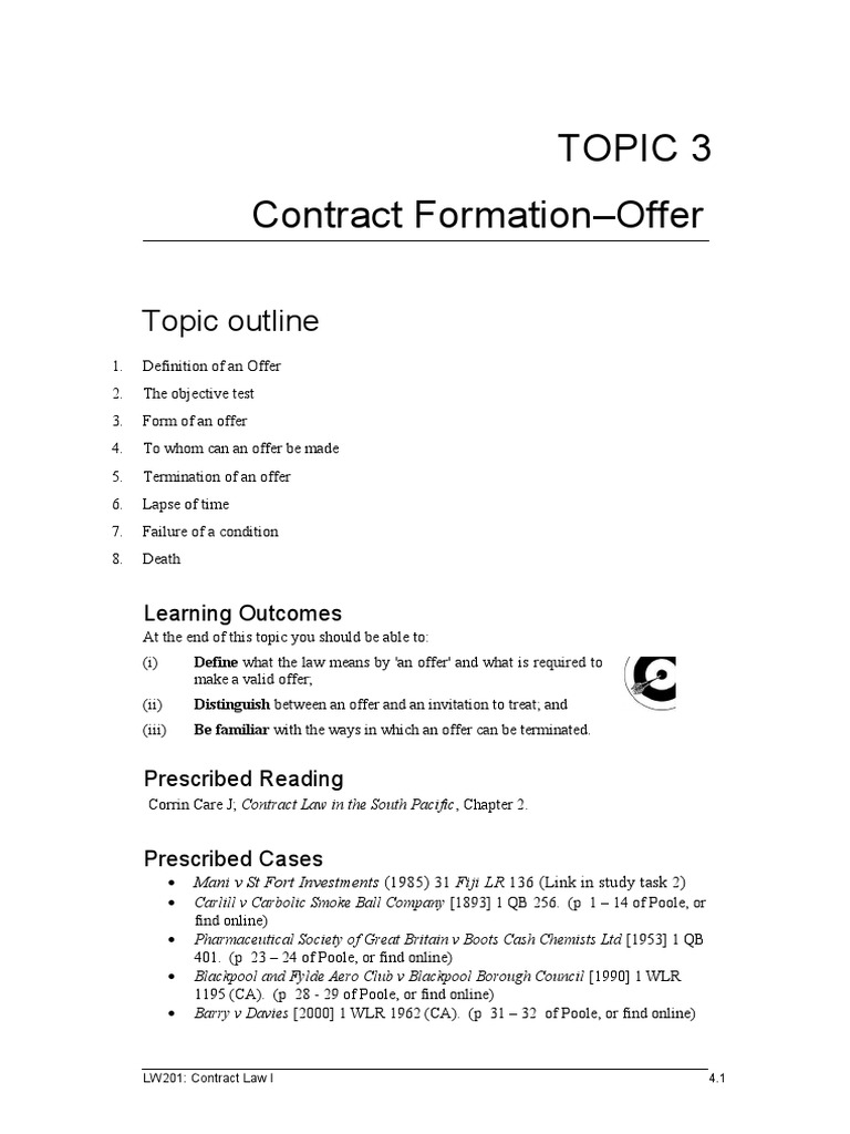 Topic 3 Contract Formation-Offer | PDF | Offer And Acceptance | Common Law