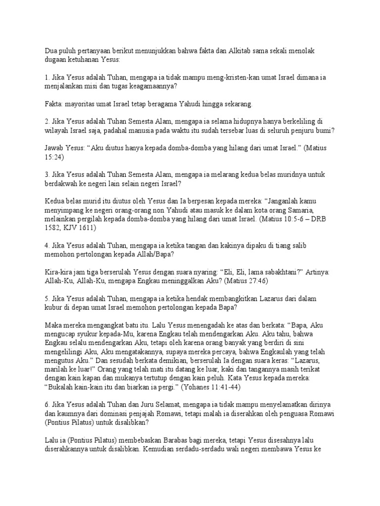 Pertanyaan Tentang Ketuhanan Yesus | PDF | Agama & Spiritualitas