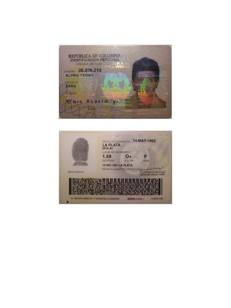 Cedula Madre Sara Alvira. | PDF