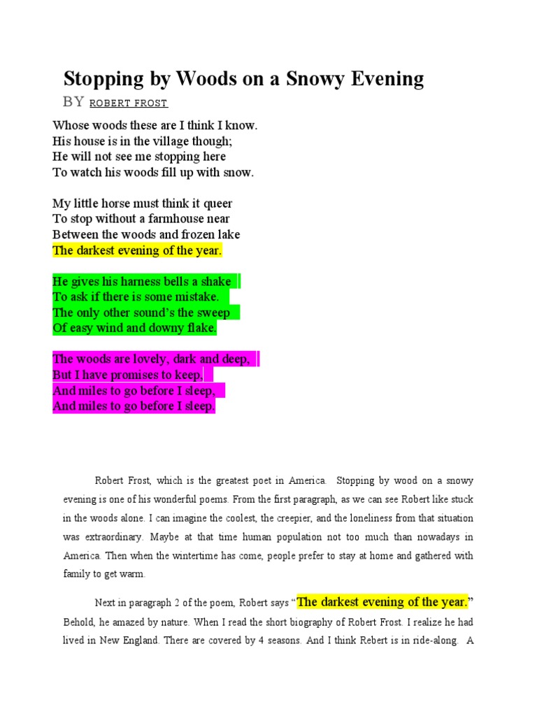 Stopping by Woods On A Snowy Evening | PDF | Poetry